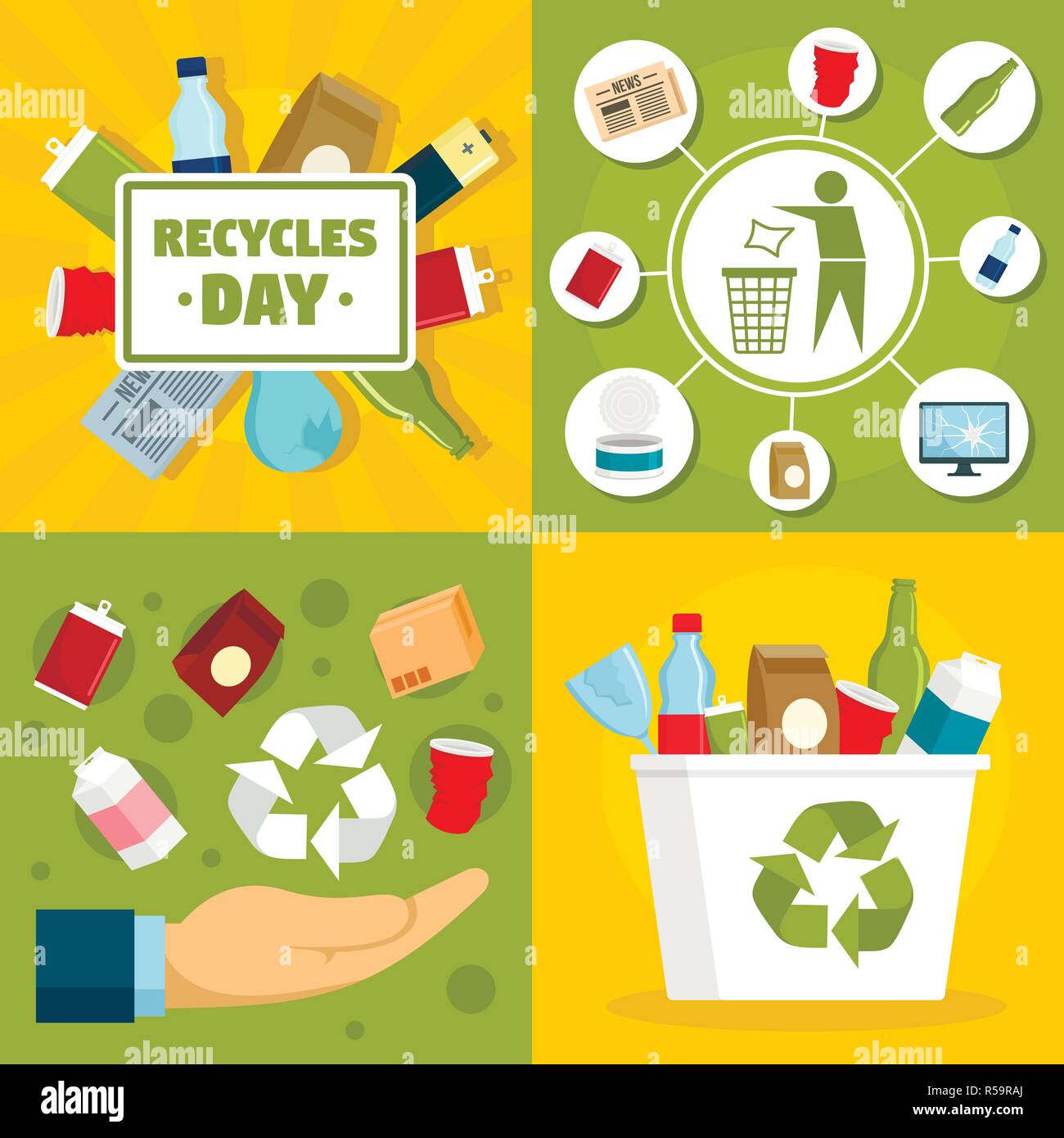 Recycles day banner set. Flat illustration of recycles day vector ...