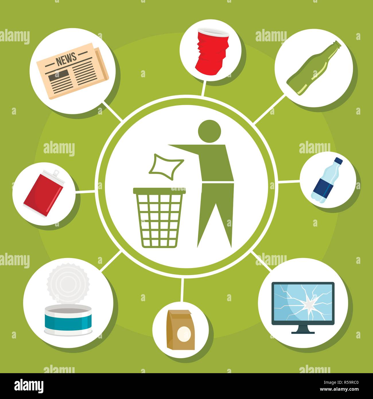 Type of recycle object concept background. Flat illustration of type of ...