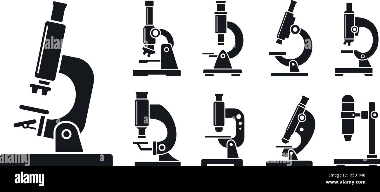 Lab microscope icon set. Simple set of lab microscope vector icons for ...