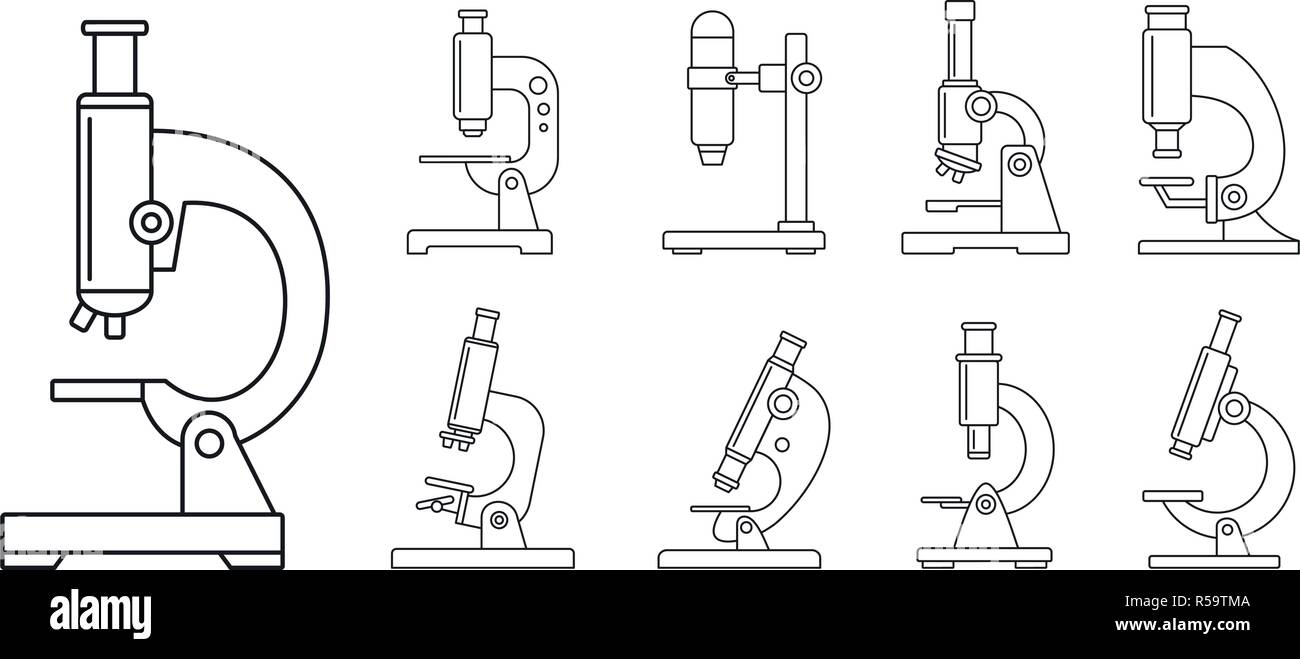 Biology microscope icon set. Outline set of biology microscope vector icons for web design ...