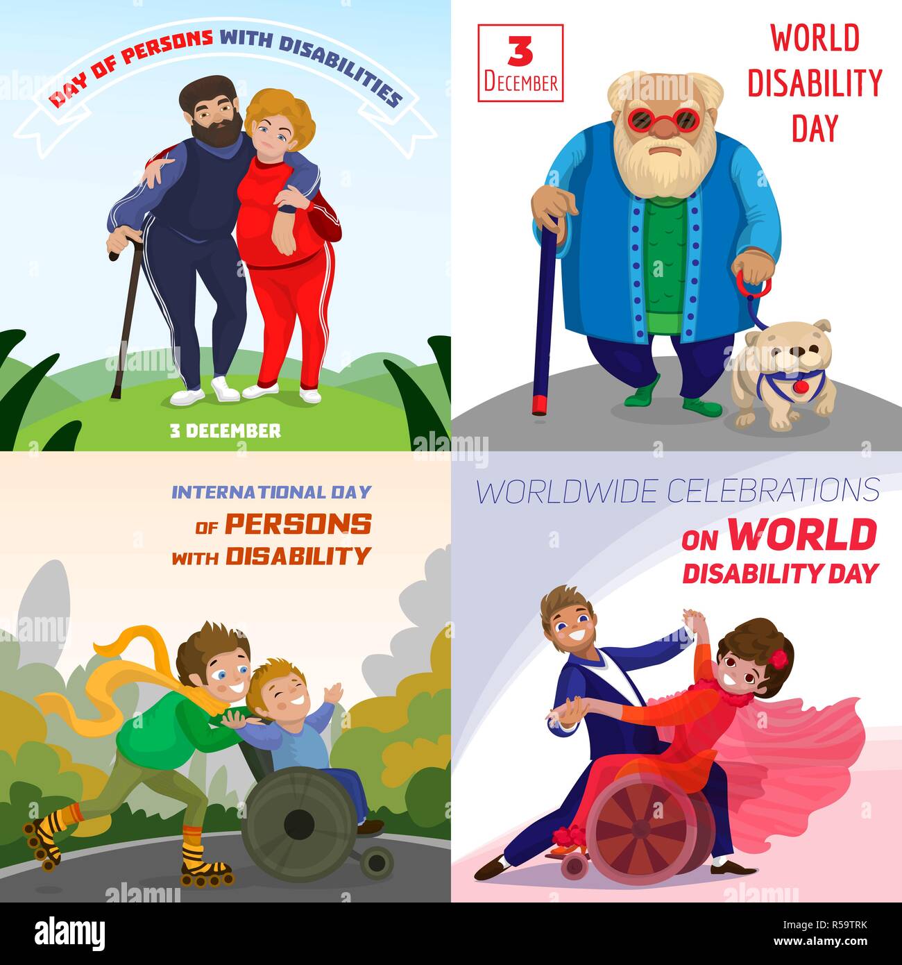 Day persons disabilities banner set. Cartoon illustration of day ...