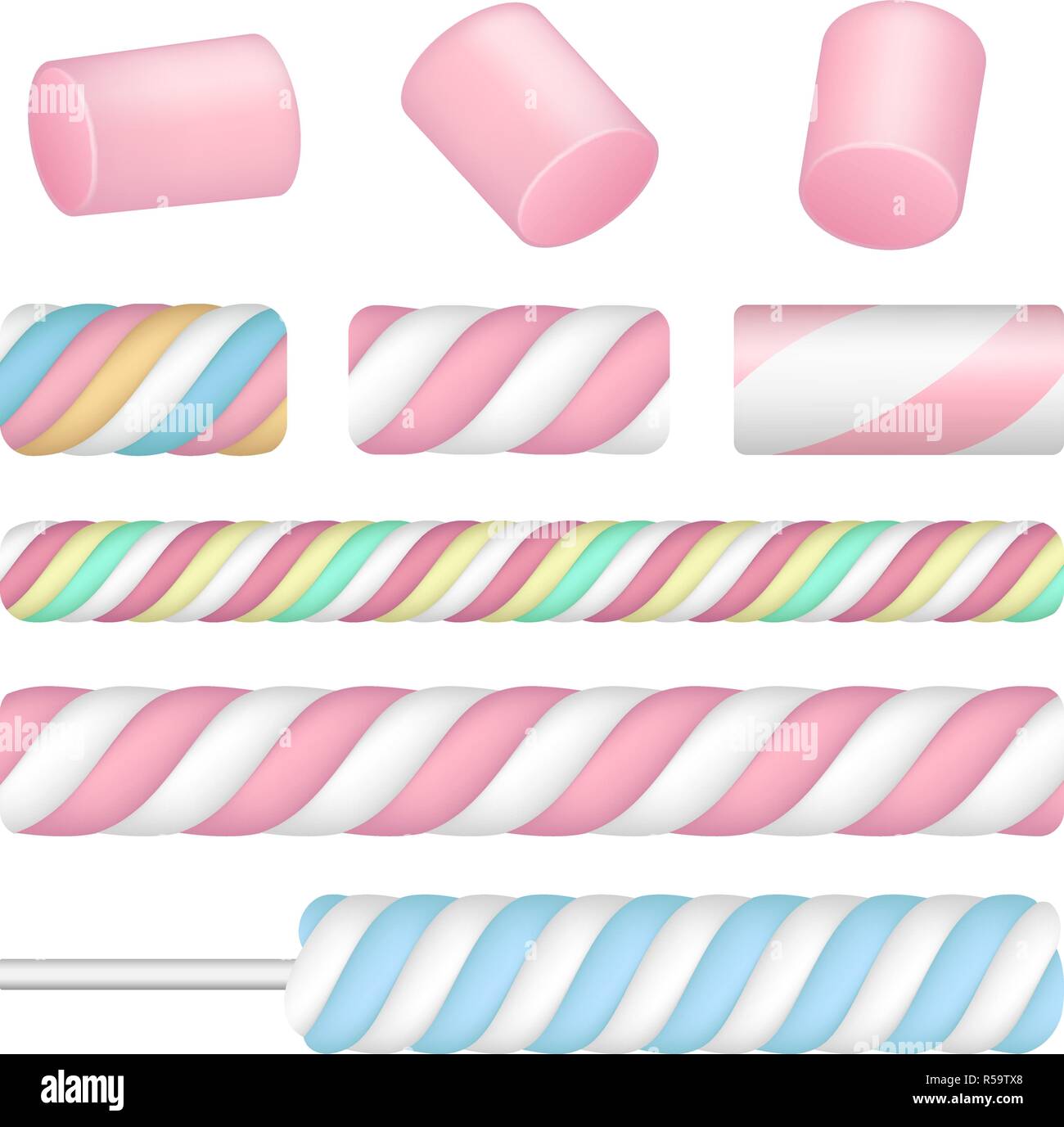 Marshmallow icon set. Realistic set of marshmallow vector icons for web ...