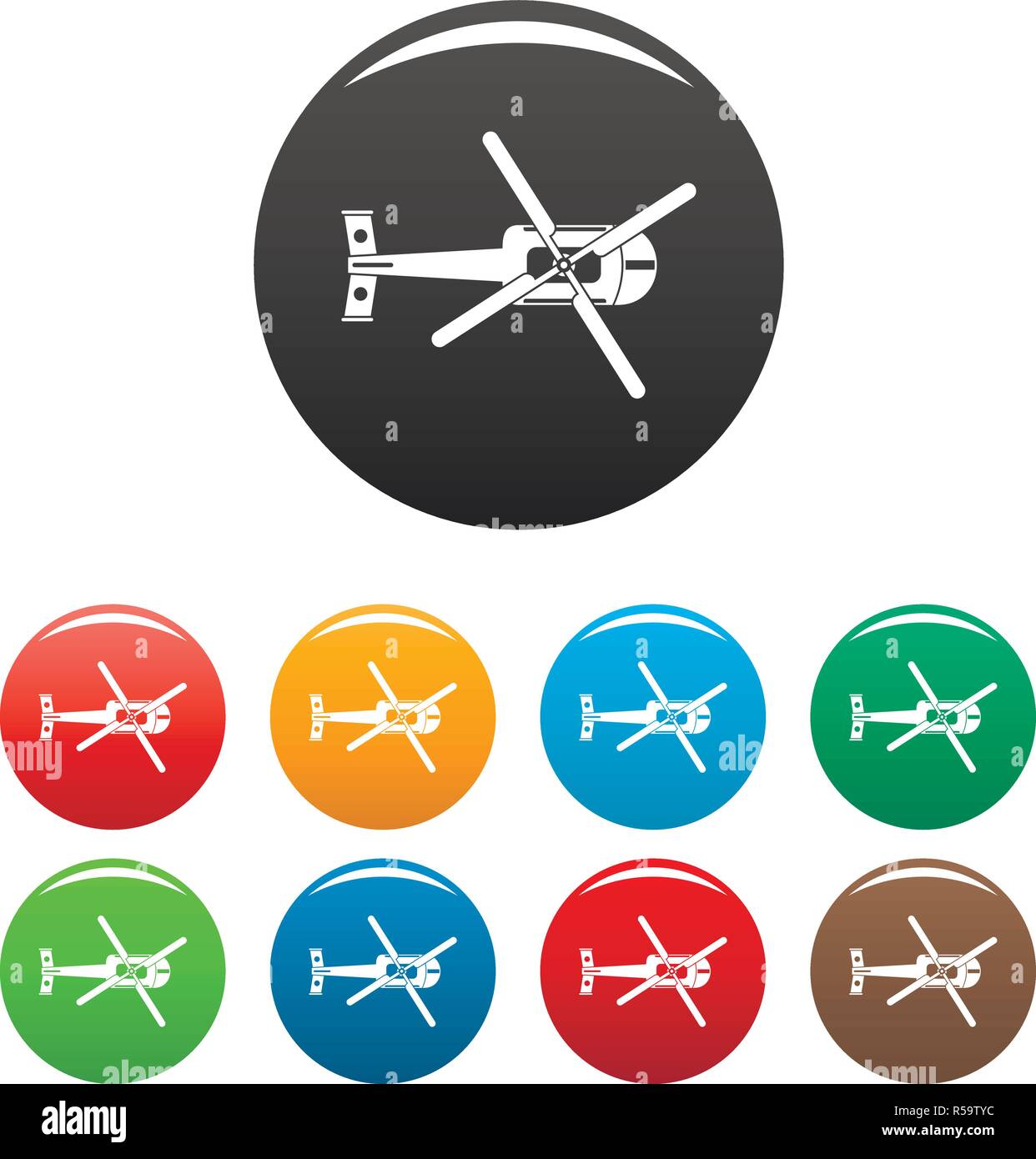 Top view helicopter icons set 9 color vector isolated on white for any ...