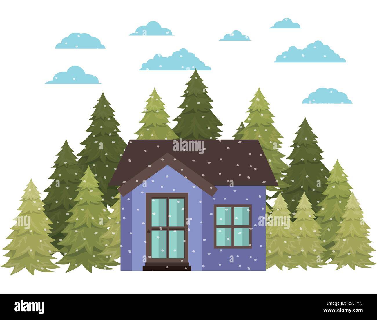 house with pine trees and snow isolated icon Stock Vector Image & Art ...