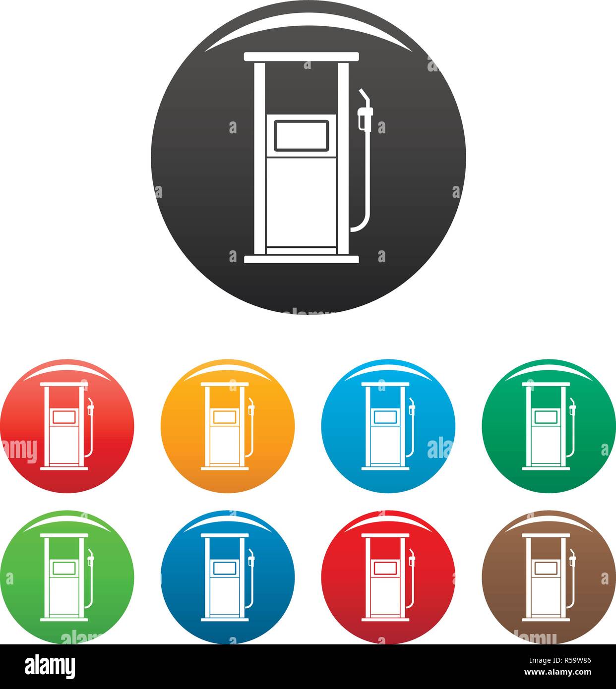 Fuel refill stand icons set 9 color vector isolated on white for any ...