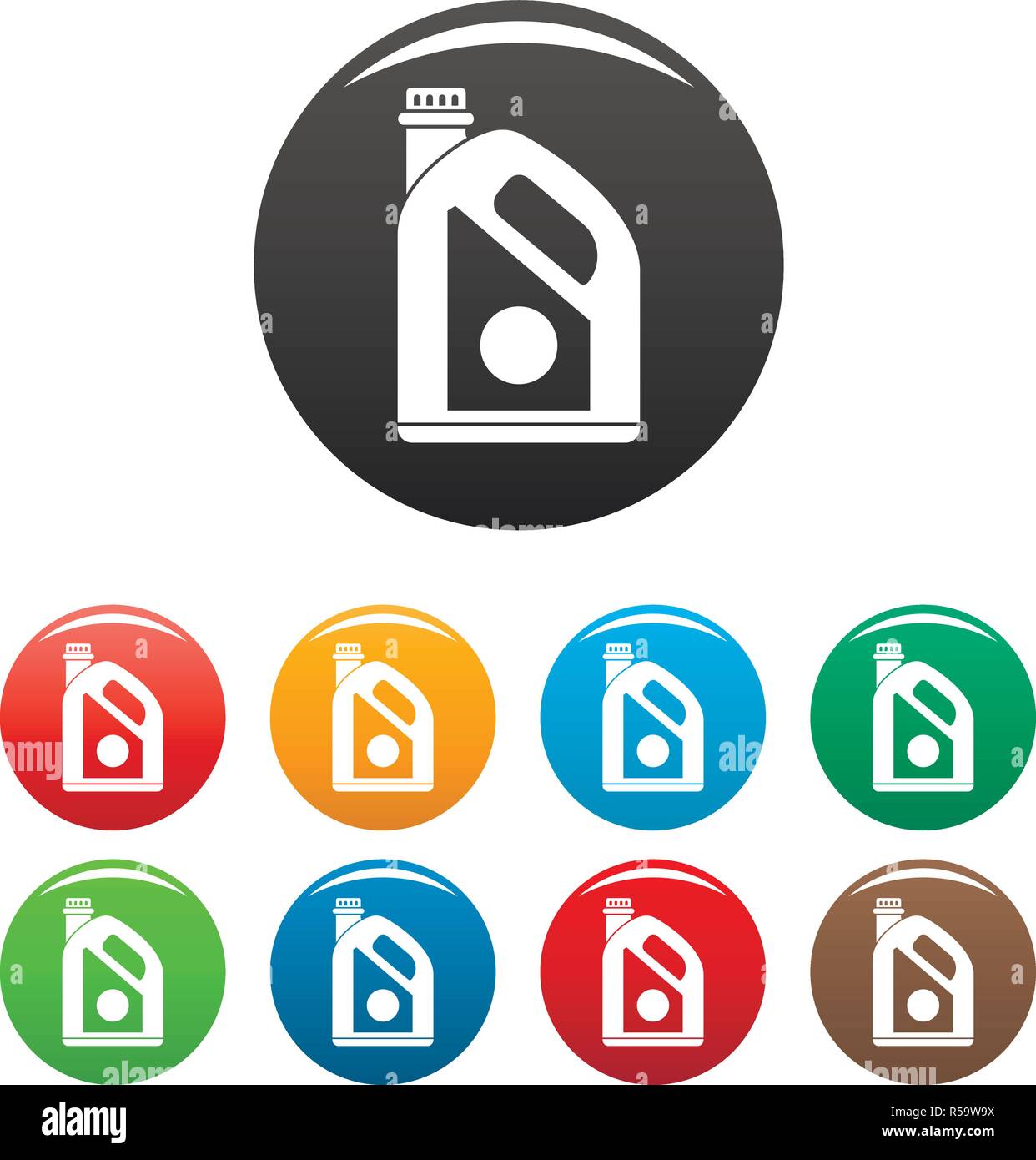 Oil plastic canister icons set 9 color vector isolated on white for any ...