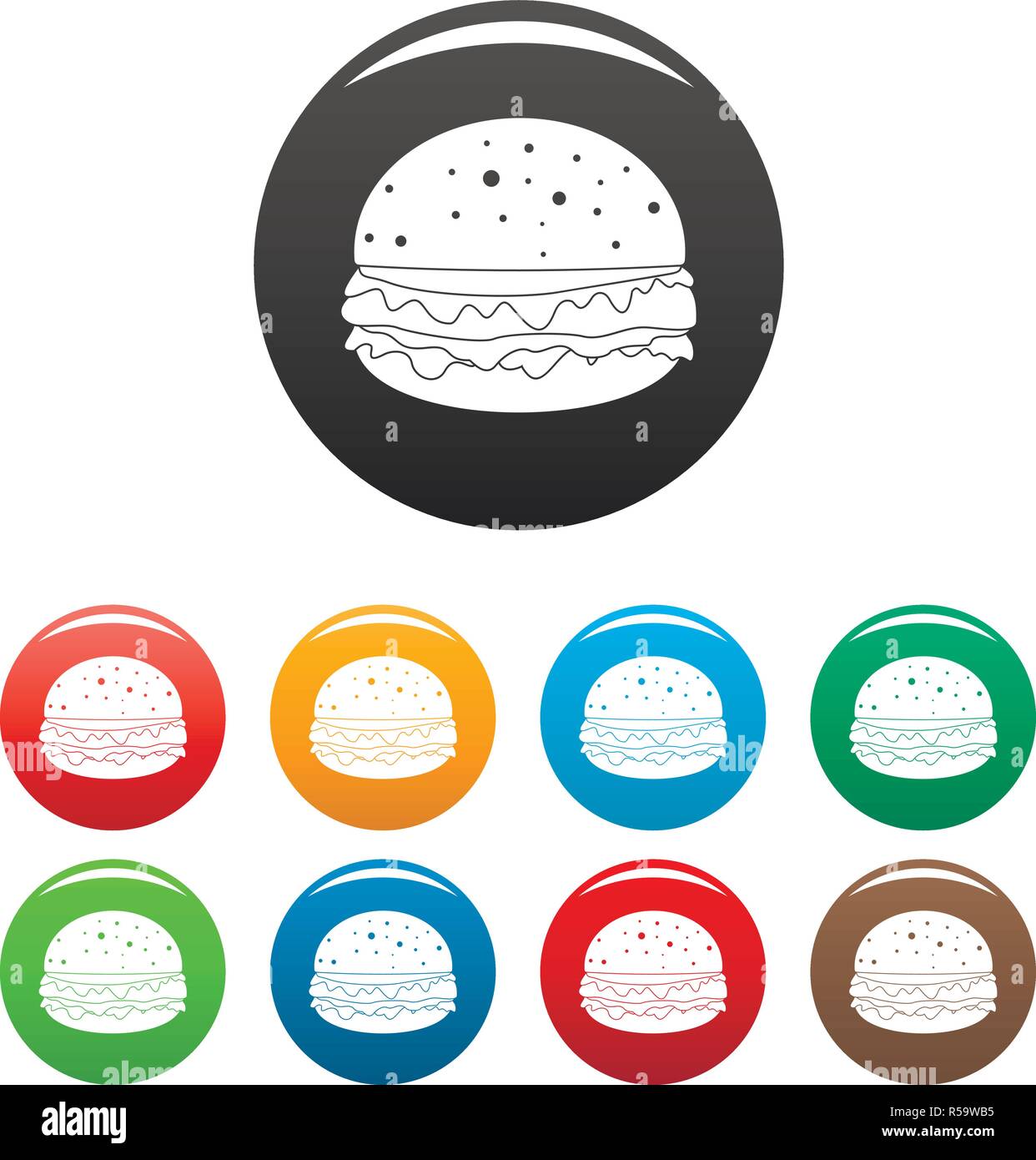 Burger icons set 9 color vector isolated on white for any design Stock ...