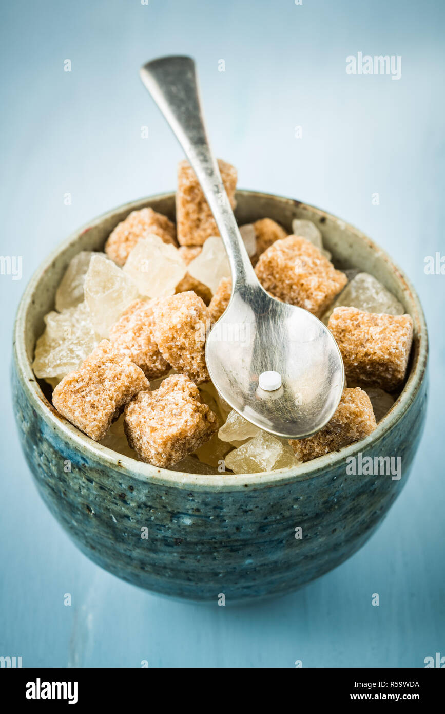Assorted sugar: Cane sugar aspartame and candy sugar Stock Photo - Alamy