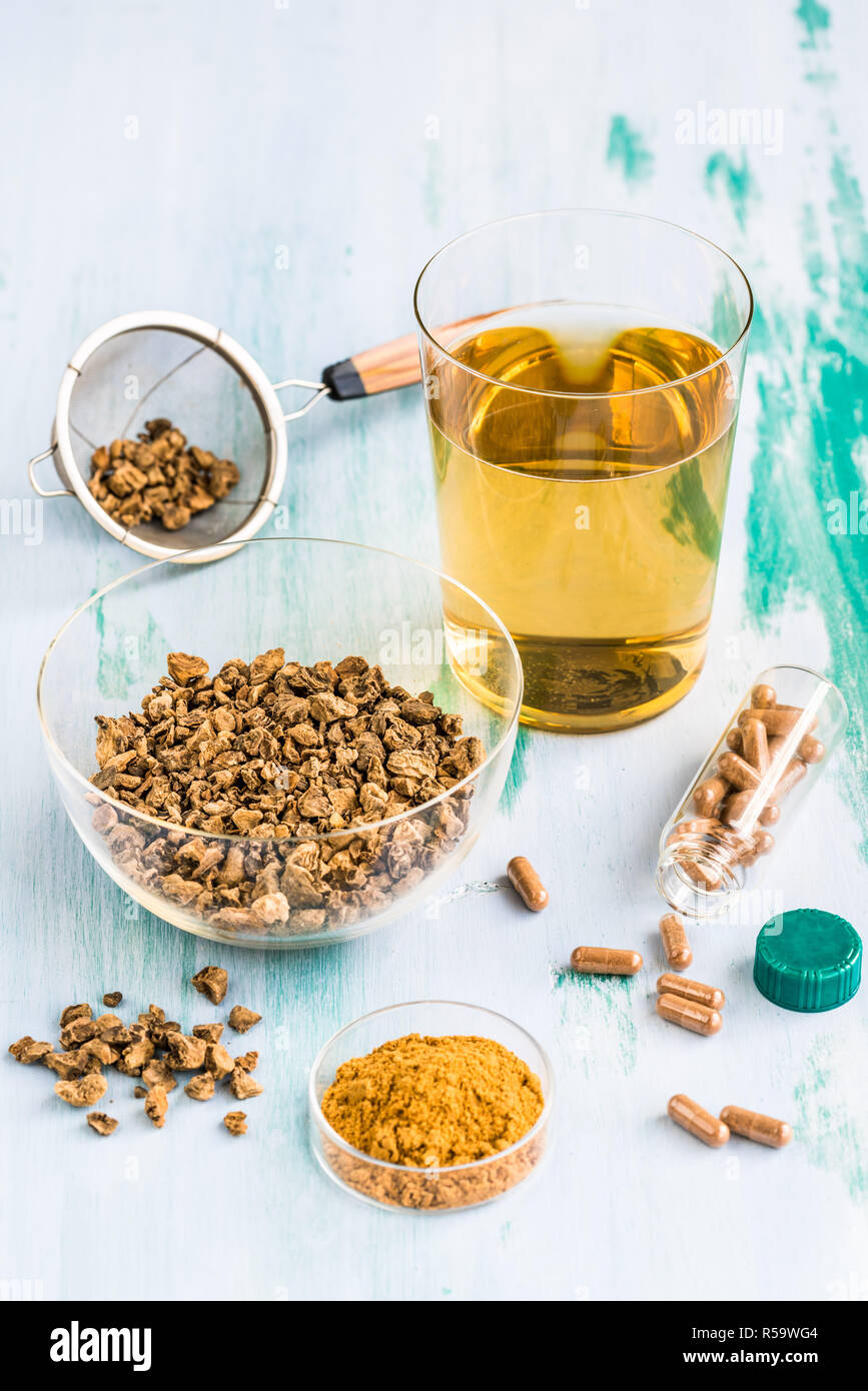 Tea (infusion) made from Devil's claw (Harpagophytum procumbens) roots ...