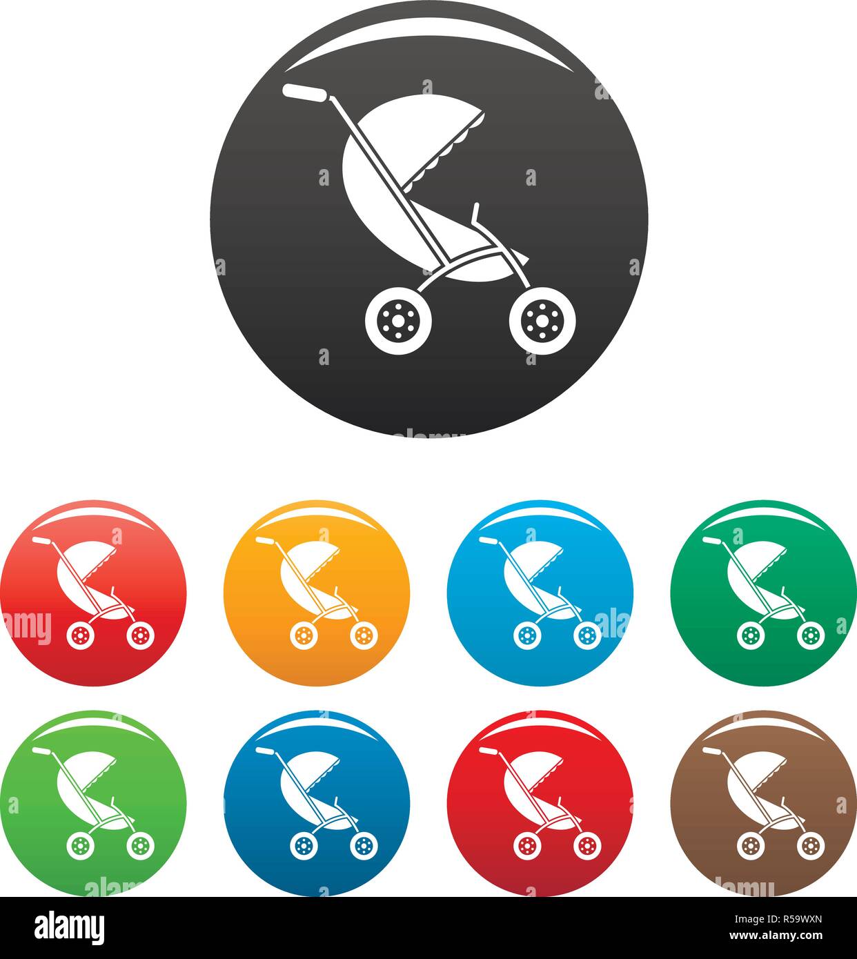 Baby stroller icons set 9 color vector isolated on white for any design ...