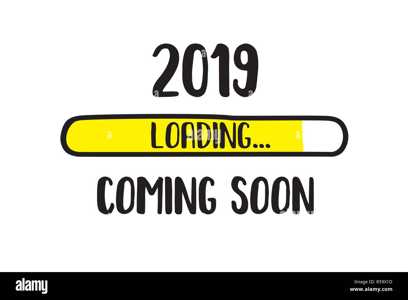 Doodle Download bar,2019 coming soon loading text, vector illustration ...