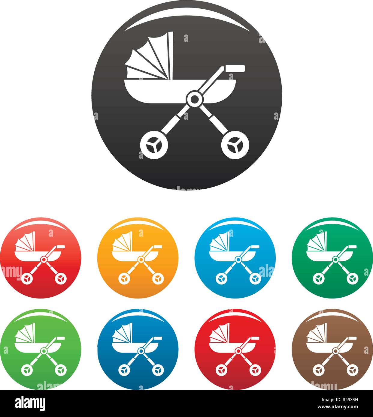 Baby pram carriage icons set 9 color vector isolated on white for any ...