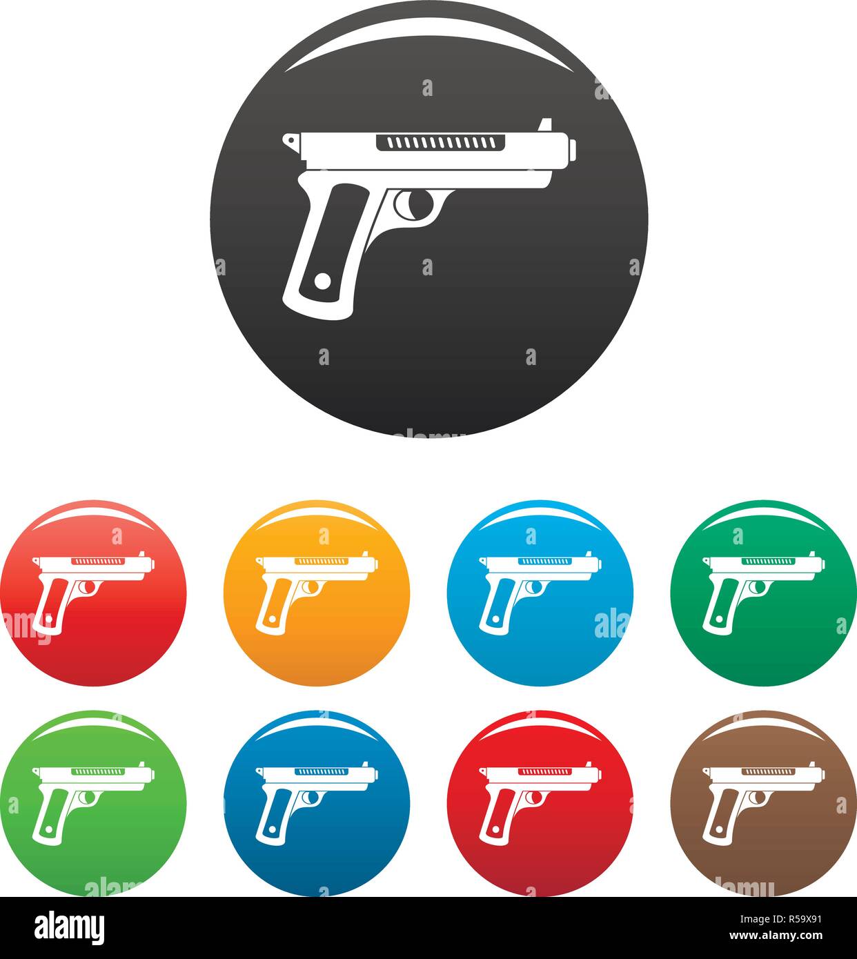 Gangster pistol icons set 9 color vector isolated on white for any ...