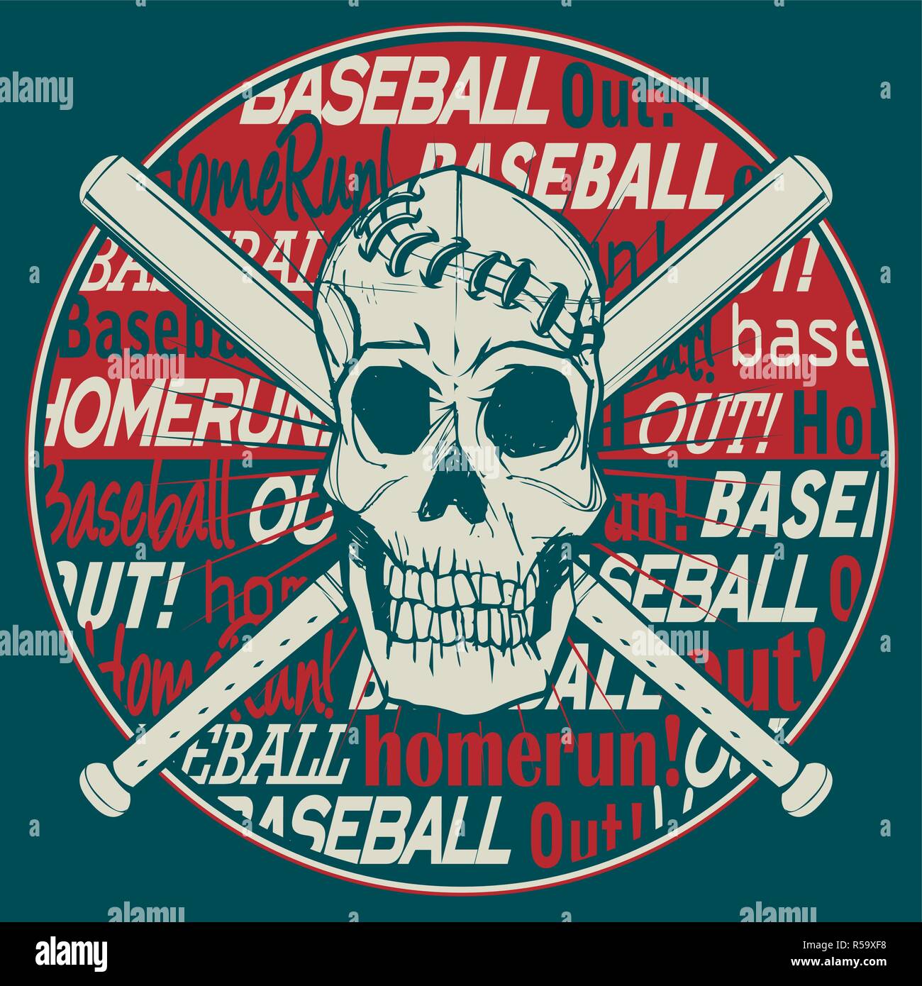 Skull and baseball bats on graphic background, vector image Stock ...