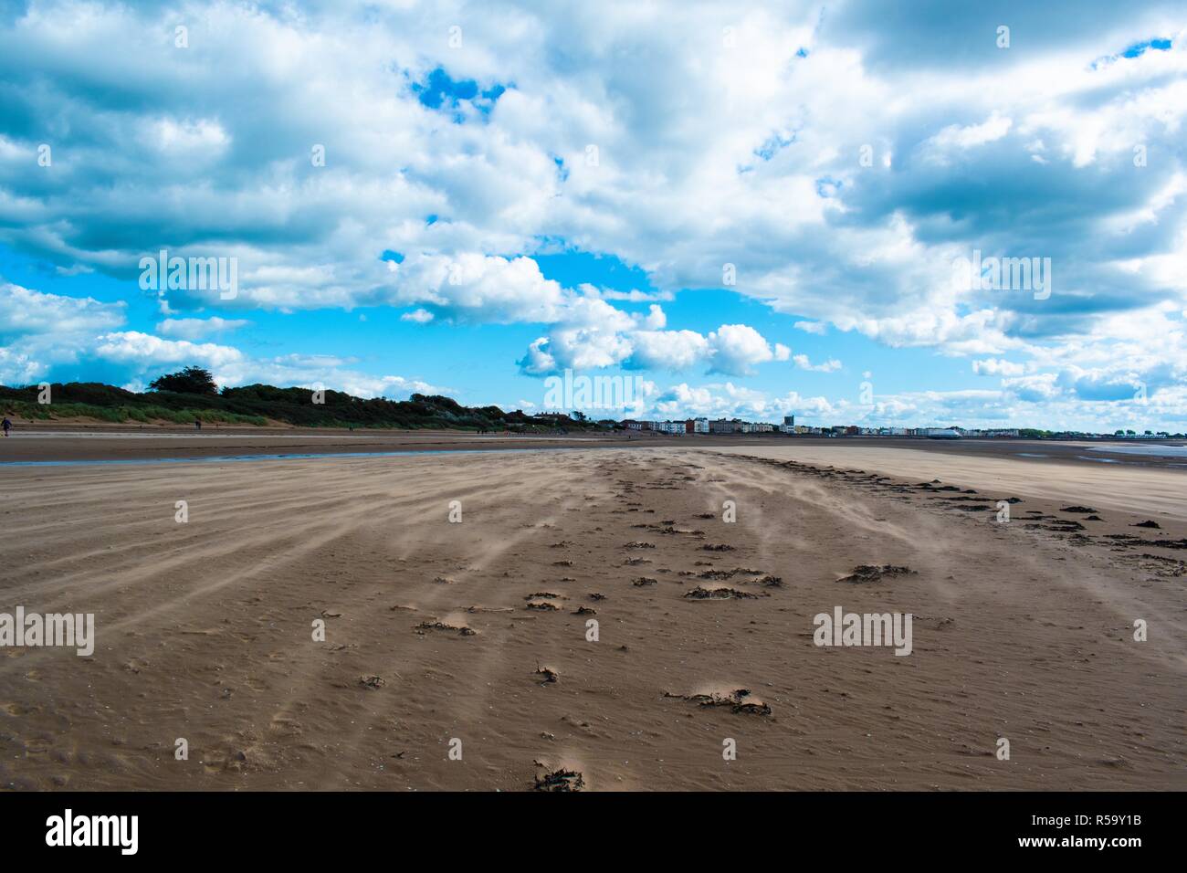 Wind swept beach Burnham on Sea Stock Photo - Alamy
