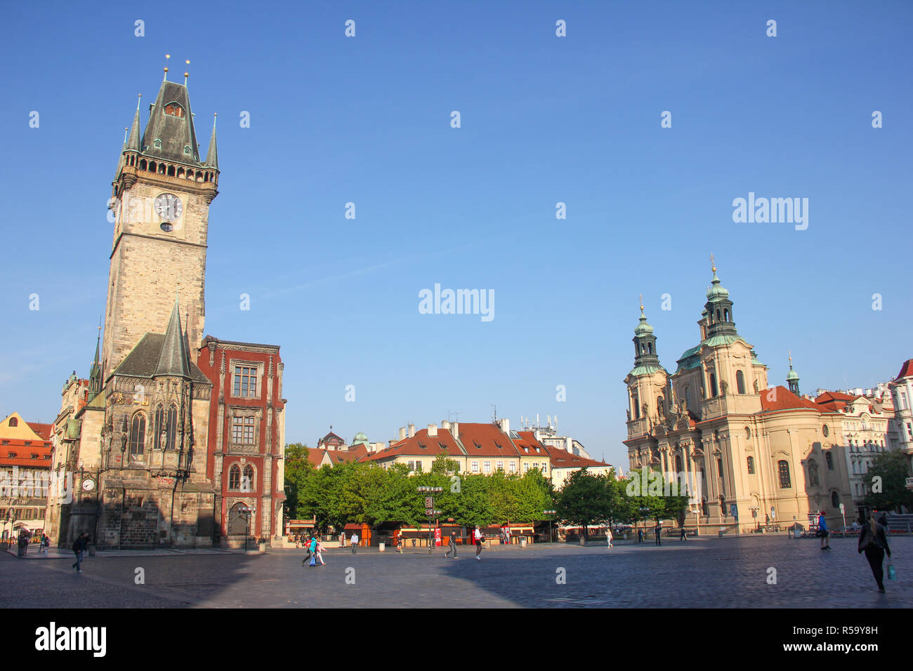 Prague city center city hall famous clock tower hi-res stock ...
