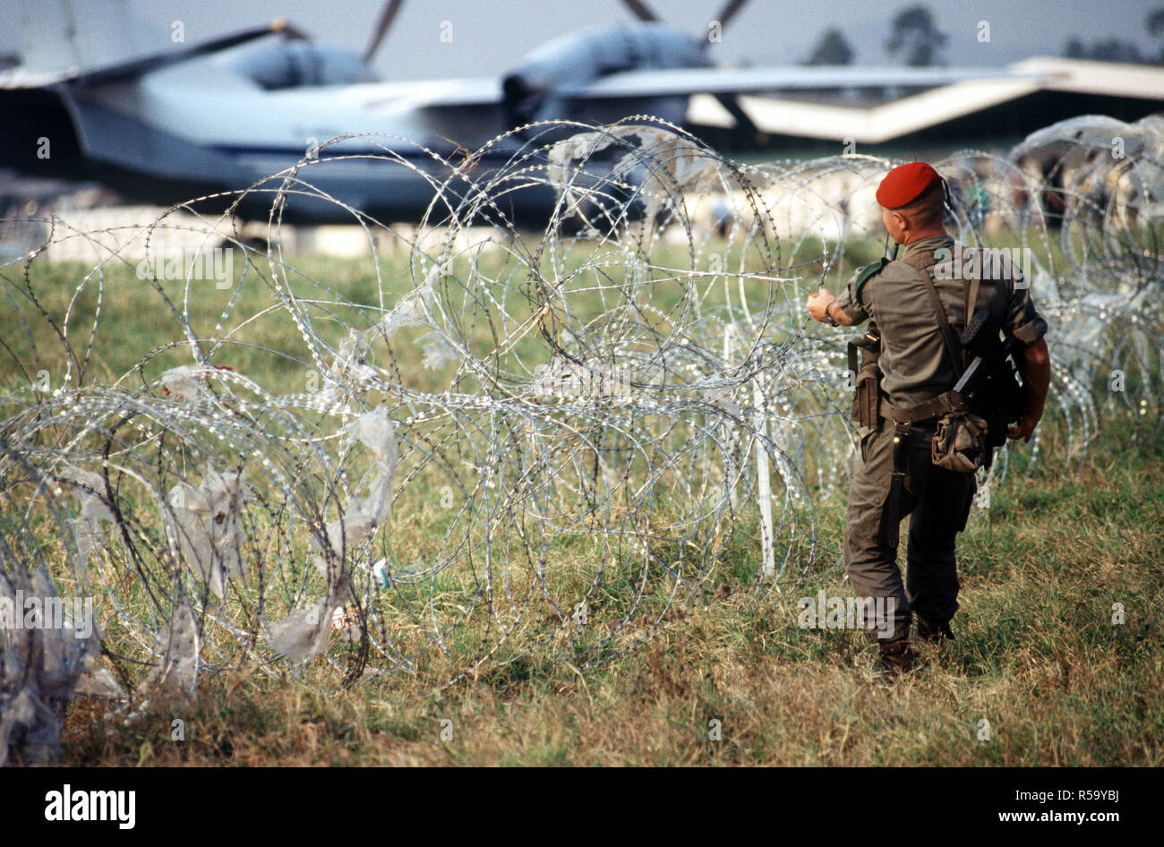 A French soldier, one of the international force supporting the relief ...