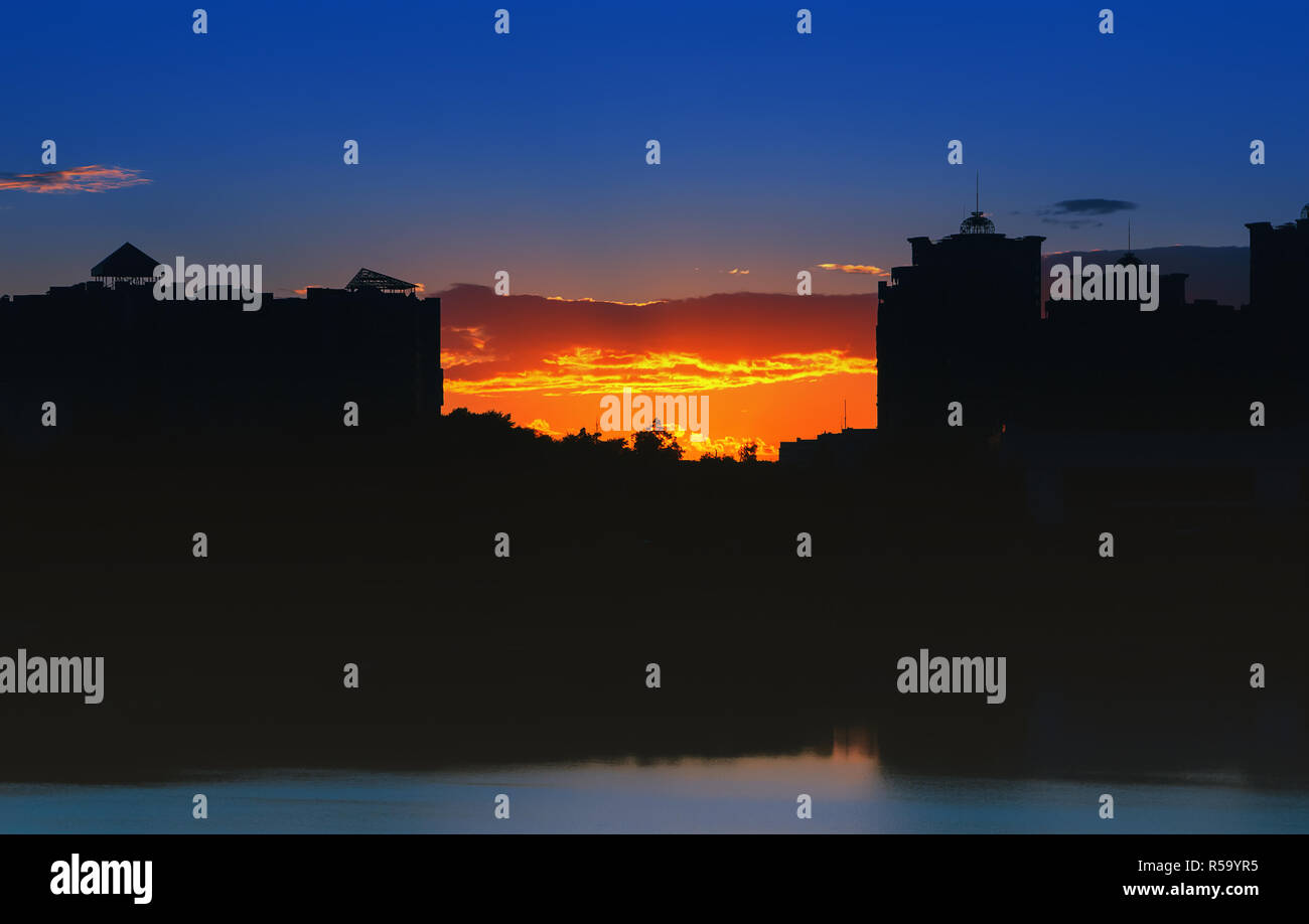 Night City Landscape At Sunset Stock Photo - Alamy