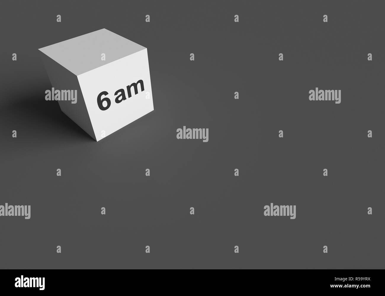 3D RENDERING WORDS 6 am ON WHITE CUBE Stock Photo - Alamy