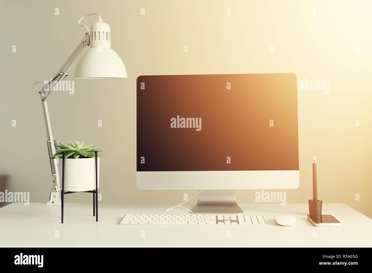 Keyboard Mouse Computer Display With Black Blank Screen Front View
