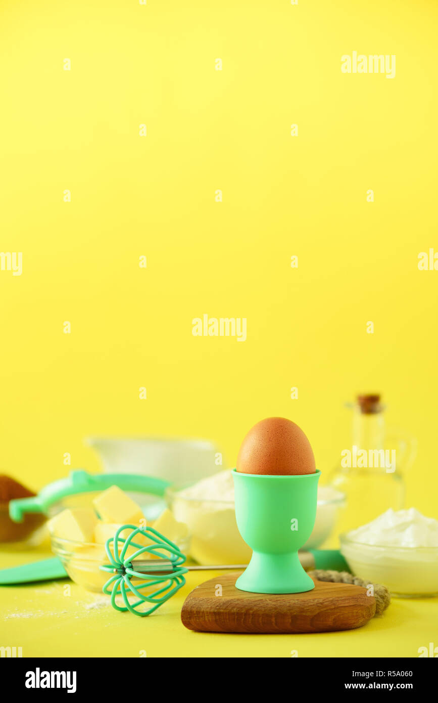 Healthy baking ingredients - butter, sugar, flour, eggs, oil, spoon ...