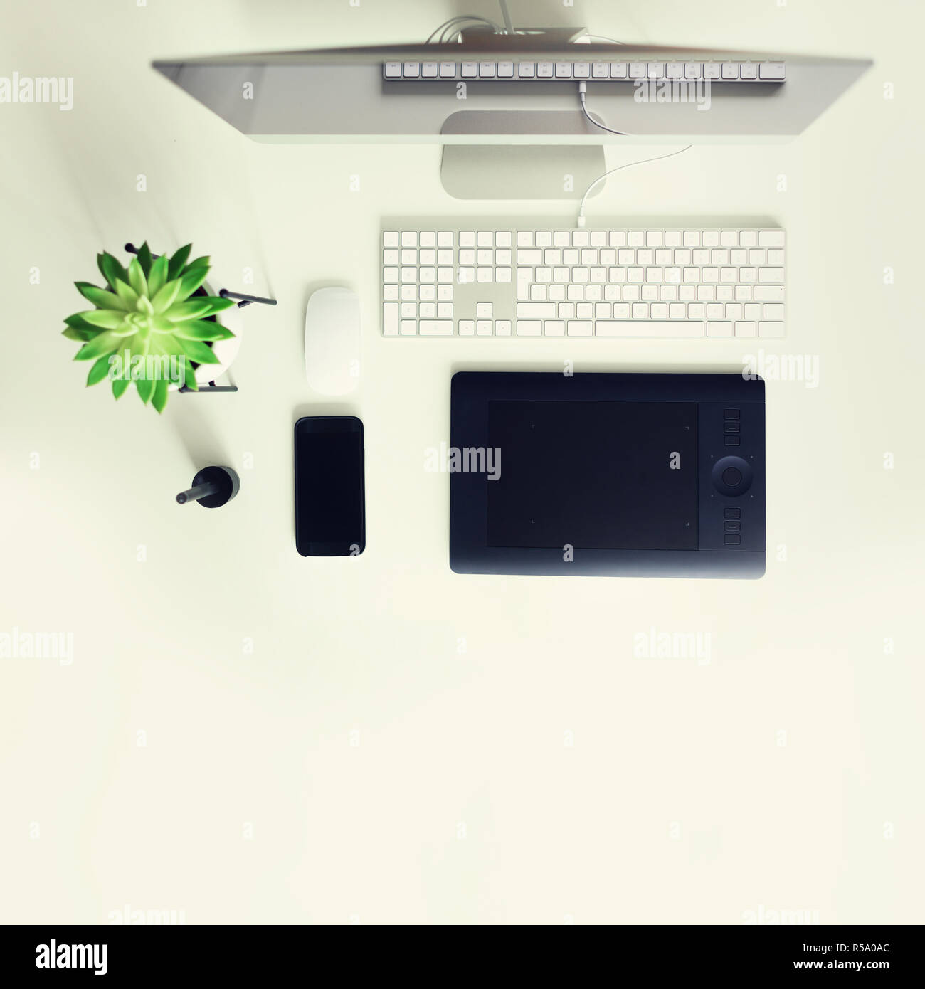 Keyboard, mouse, computer display with black blank screen. Front view ...