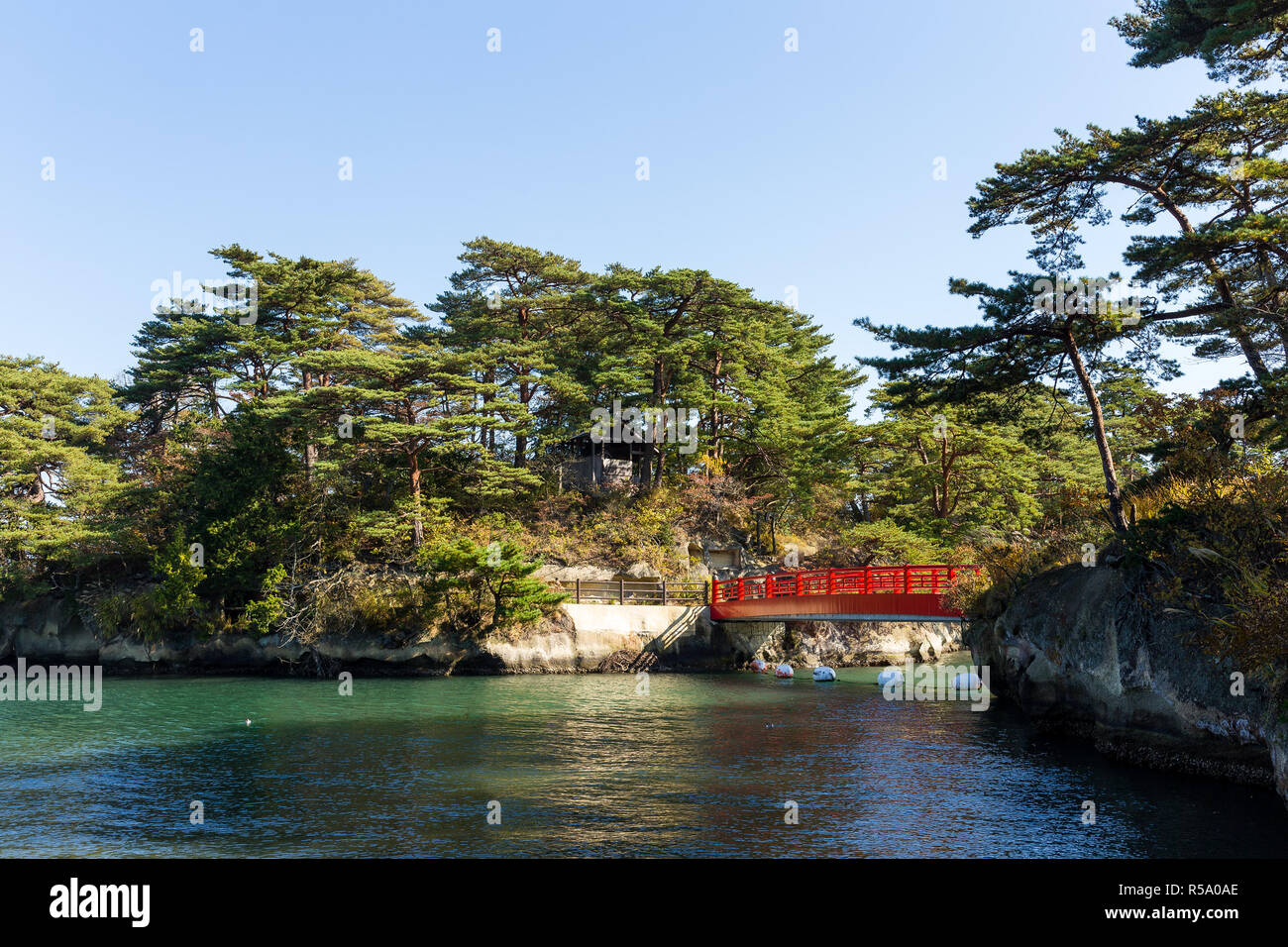 Matsushima bay and red bridge Stock Photo - Alamy