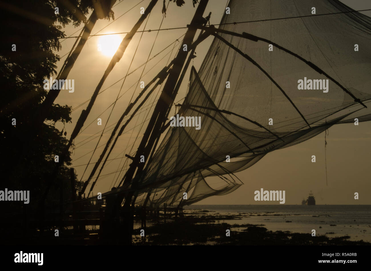 Net catching fish in sunset Stock Photo - Alamy