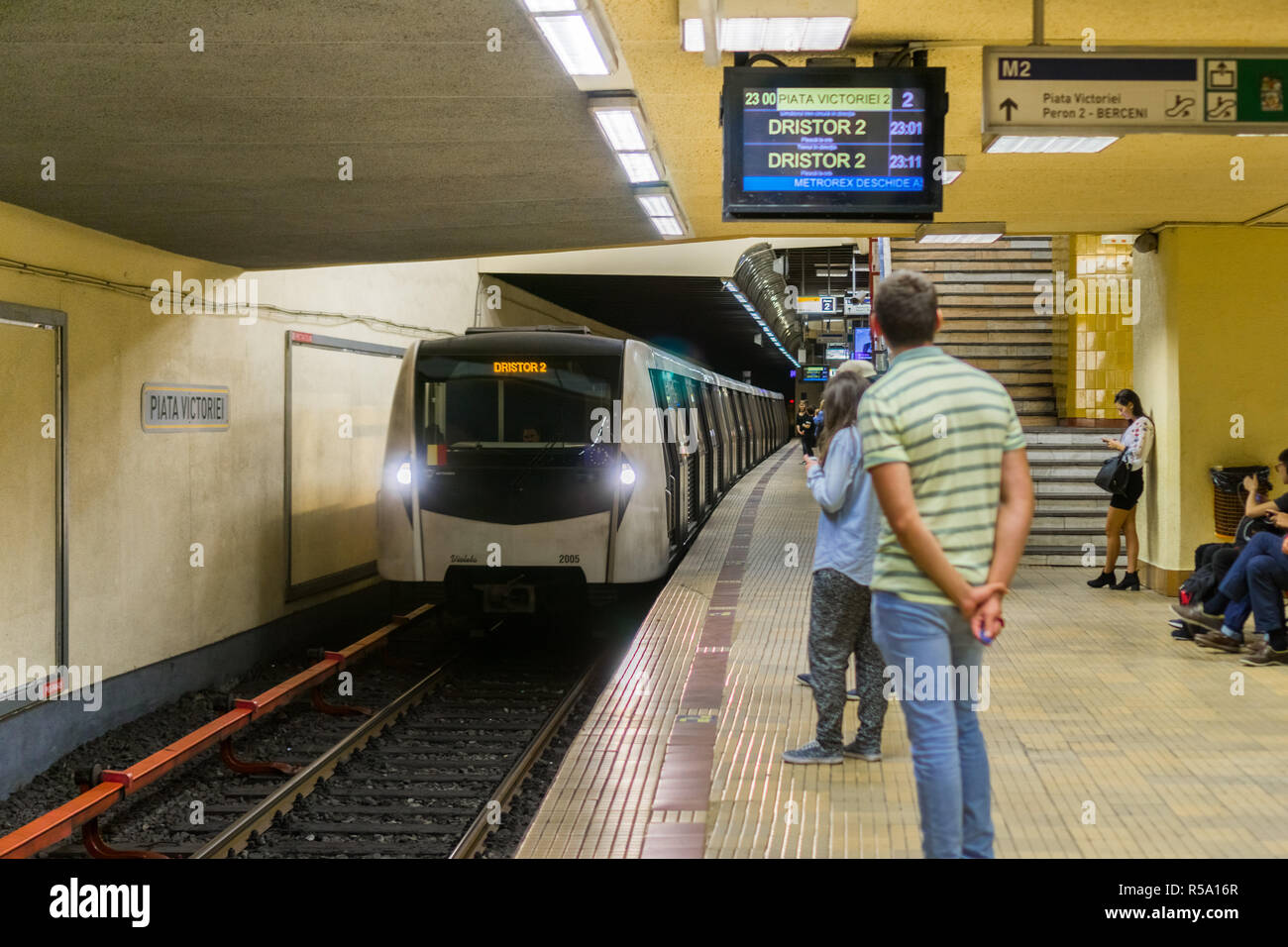 September 12, 2017 Bucharest, Romania - Train arriving in the subway ...