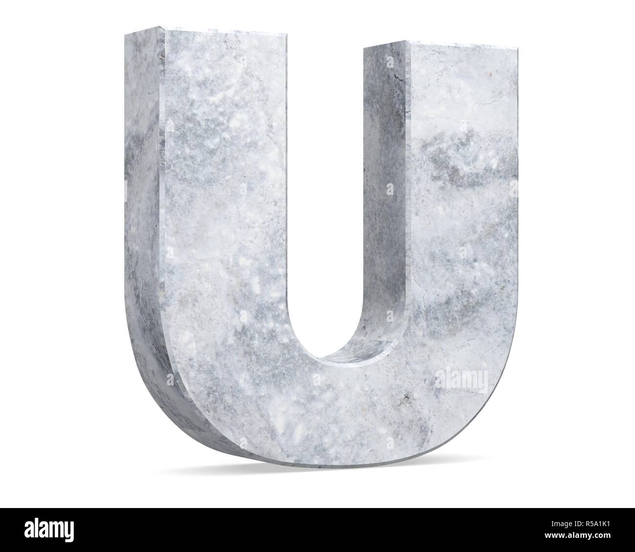 Concrete Capital Letter - U isolated on white background . 3D render ...