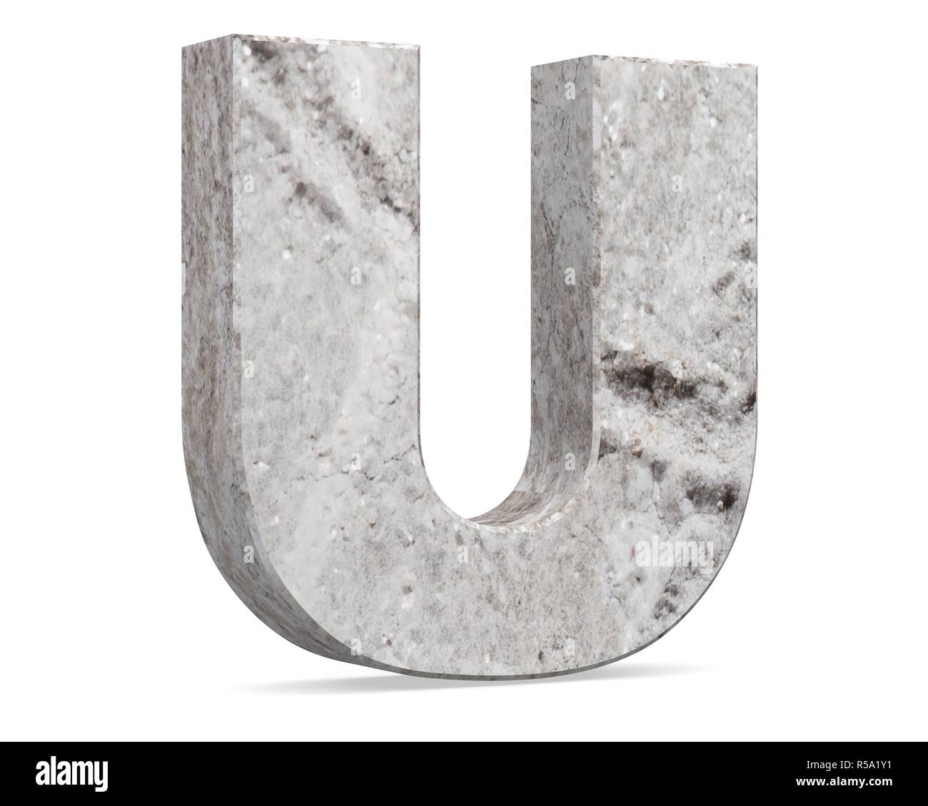 Concrete Capital Letter - U isolated on white background . 3D render ...