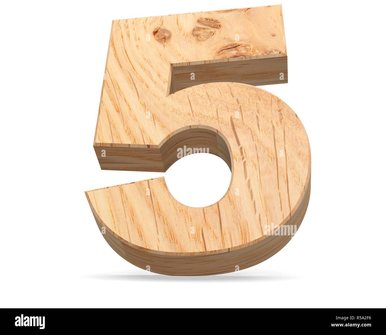 Decorative wooden alphabet digit zero symbol - 5. 3d rendering ...