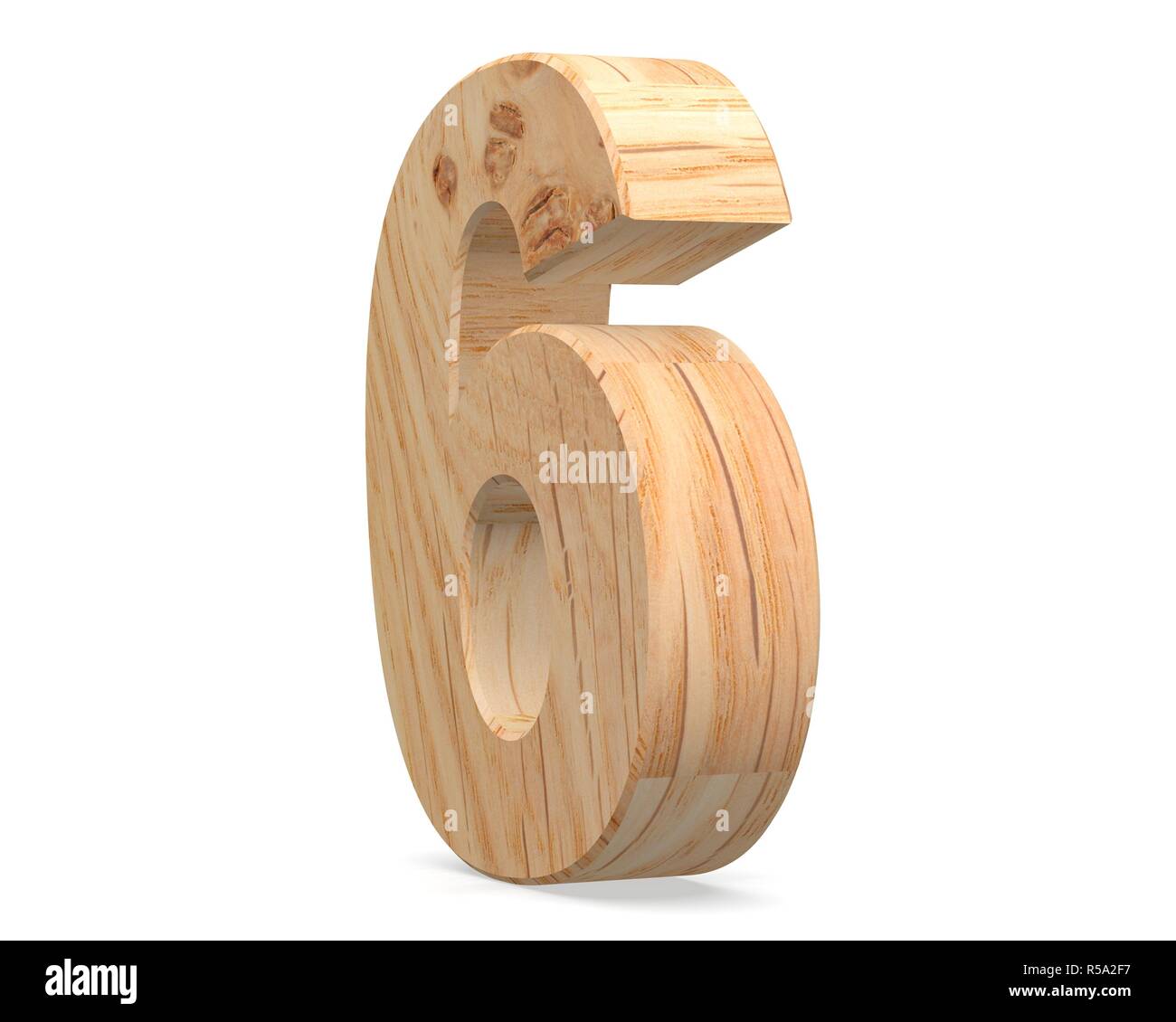 Decorative wooden alphabet digit zero symbol - 6. 3d rendering ...