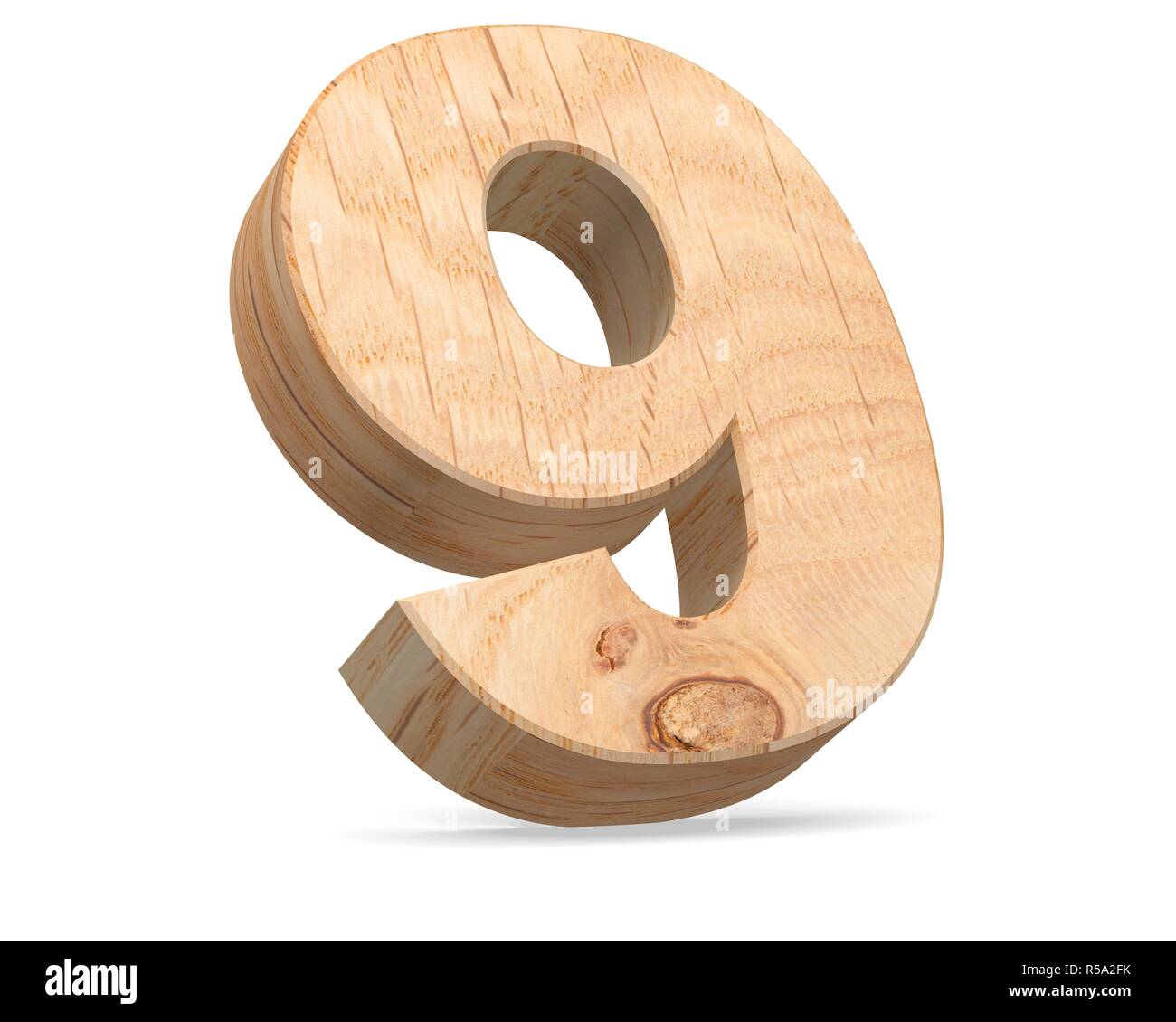 Decorative wooden alphabet digit zero symbol - 9. 3d rendering ...