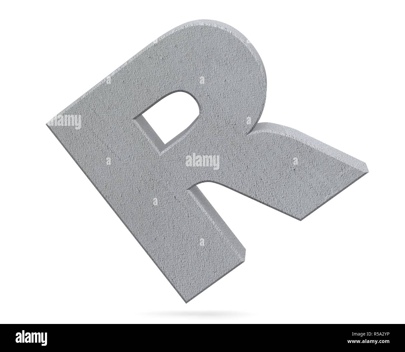 Concrete Capital Letter - R isolated on white background . 3D render ...