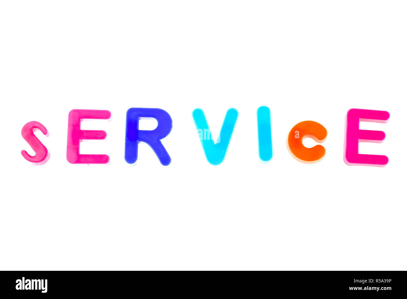 Word Service From Plastic Toys Letters Stock Photo - Alamy
