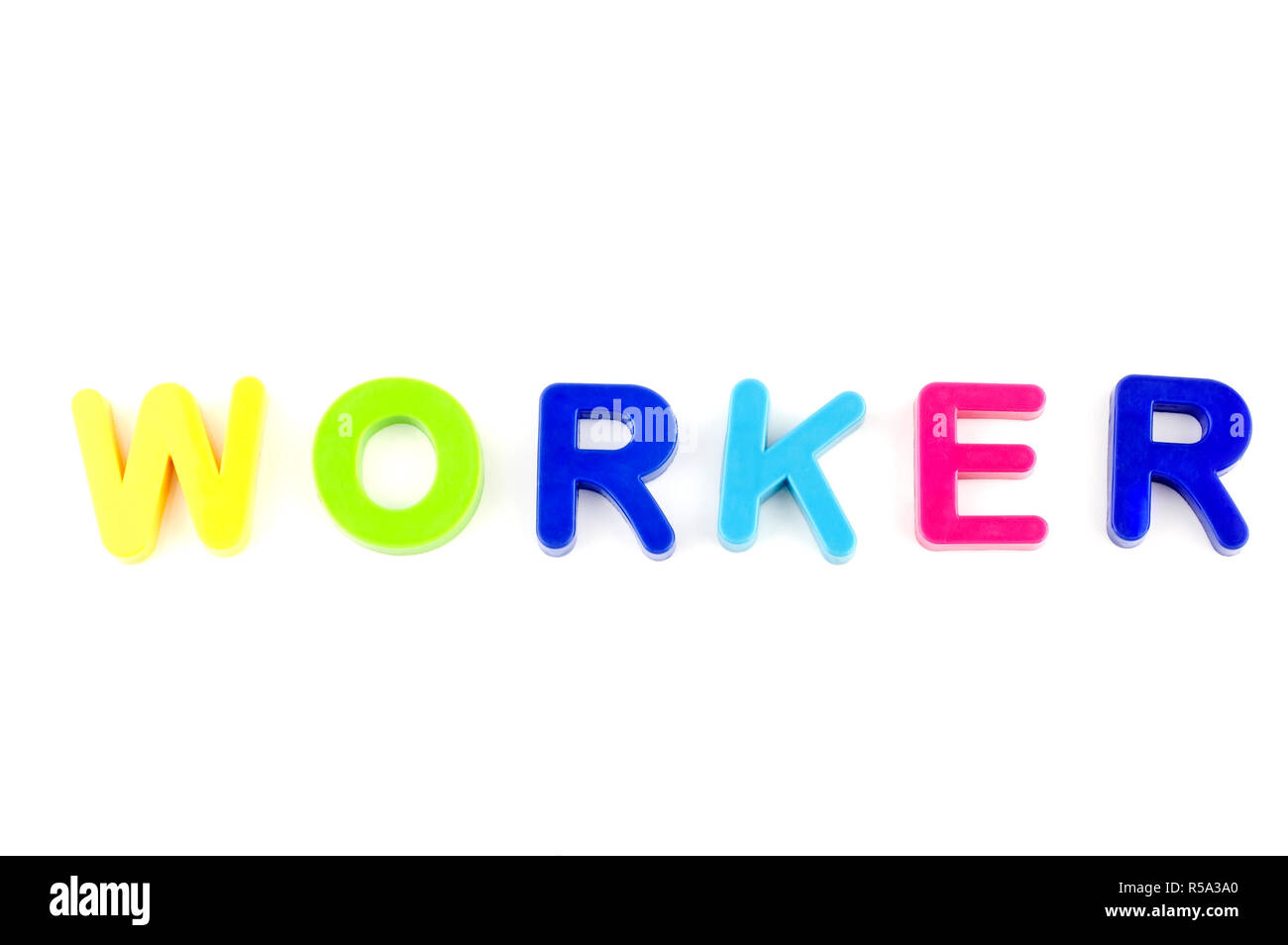 Word Worker From Plastic Toys Letters Stock Photo - Alamy