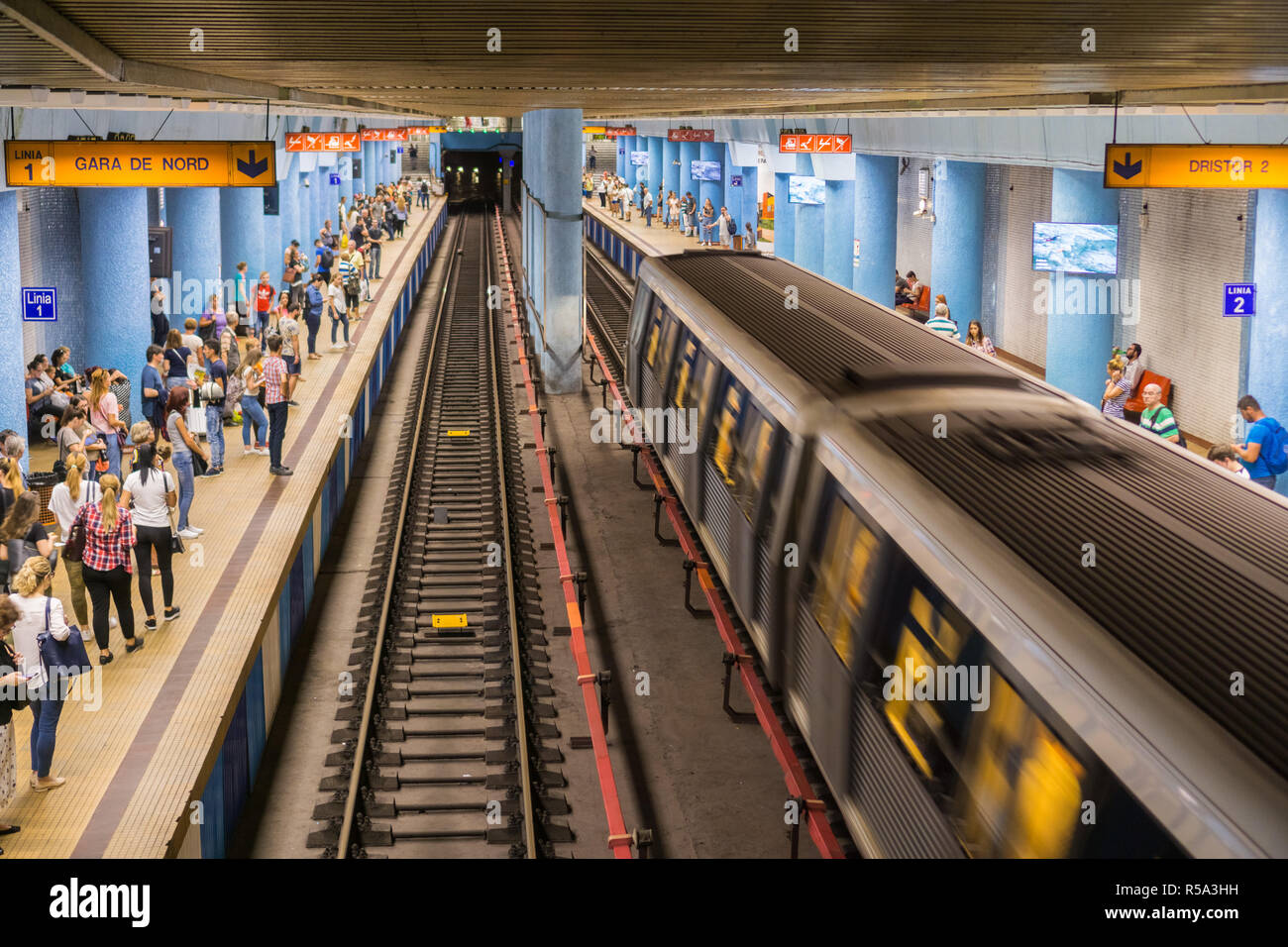 September 15, 2017 Bucharest/Romania - Train arriving at Obor subway ...