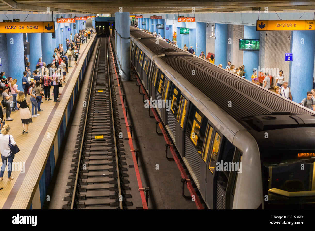 September 15, 2017 Bucharest/Romania - Train stationed at Obor subway ...