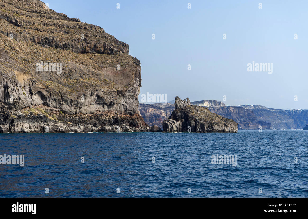 The view of Santorini island in Greece from inside the volcanic caldera ...