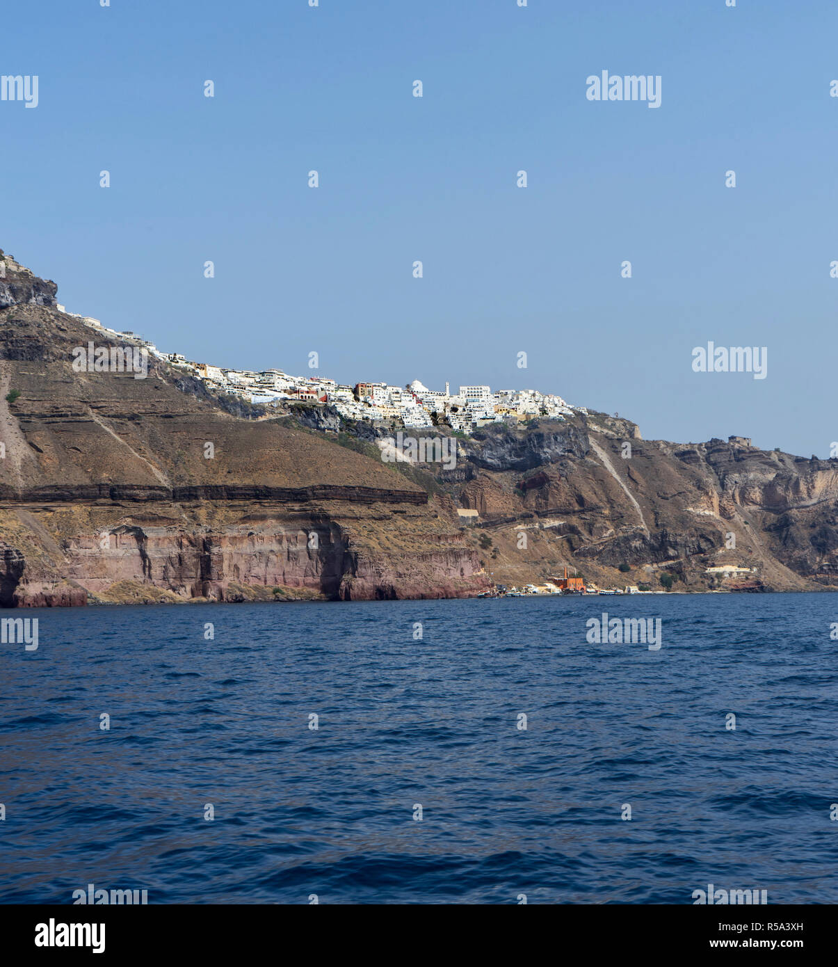 The view of Santorini island in Greece from inside the volcanic caldera ...