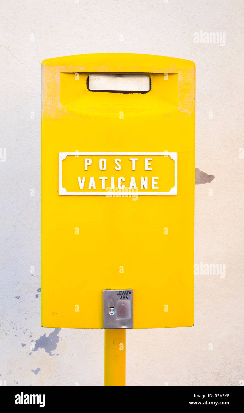 Detail of the traditional yellow post box in Vatican City, Rome Stock ...