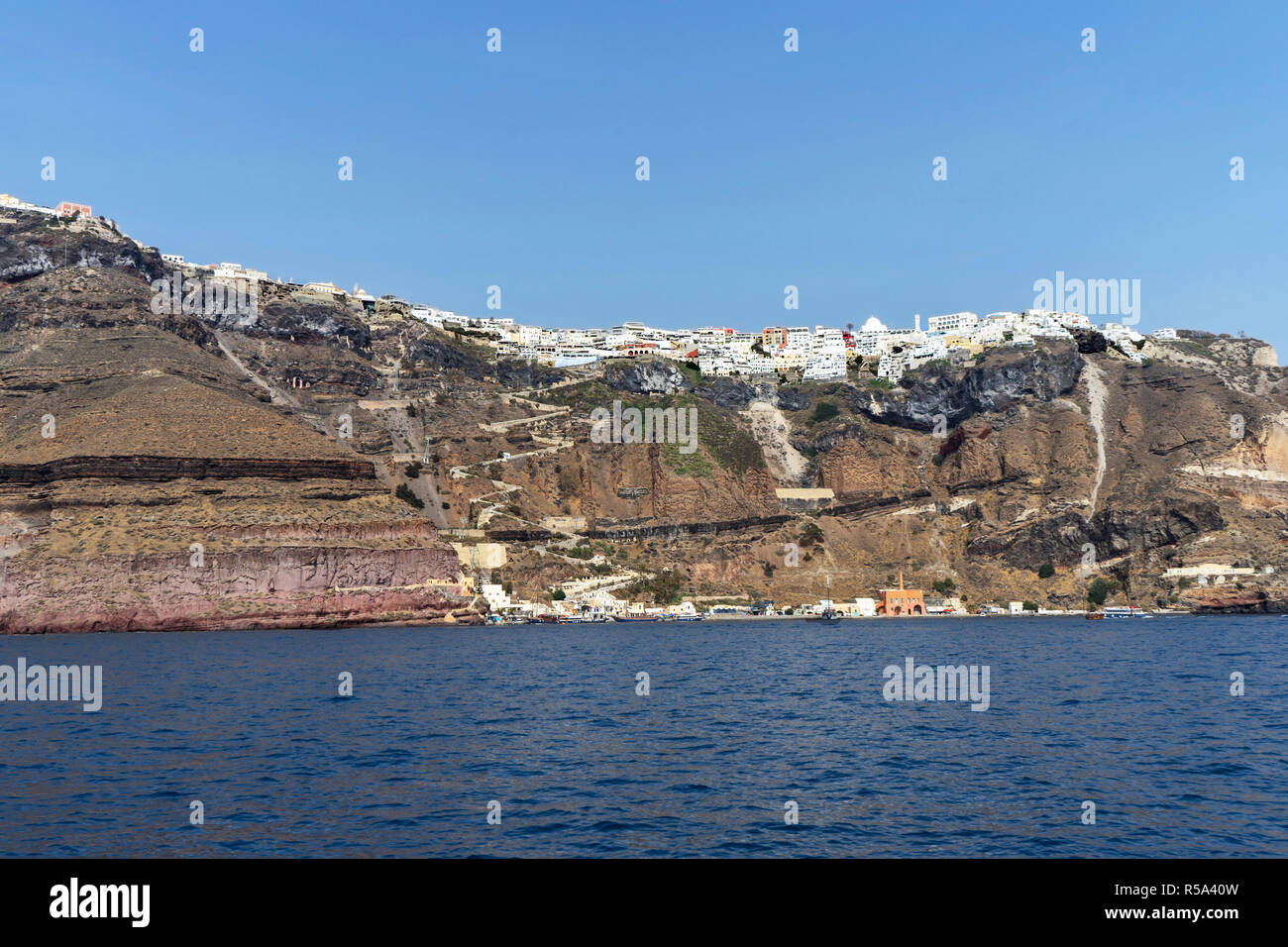 The view of Santorini island in Greece from inside the volcanic caldera ...