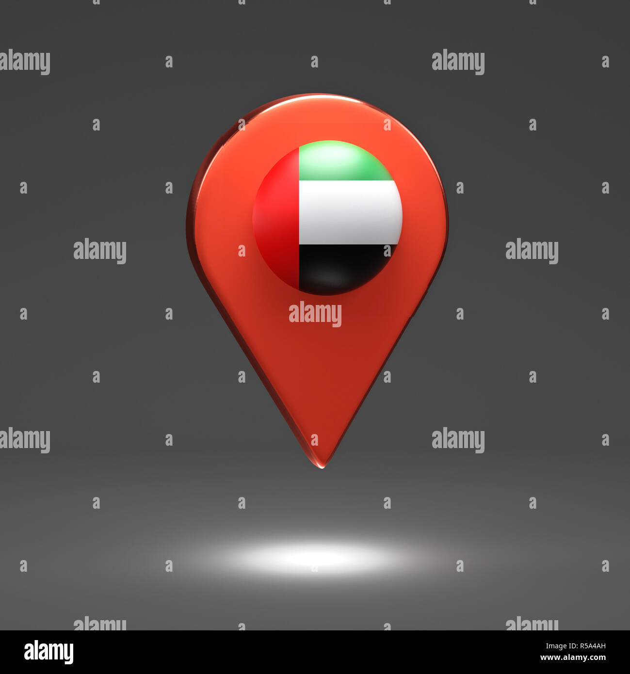 3D render Illustration. Map pointers with flag Arab Emirates Stock ...