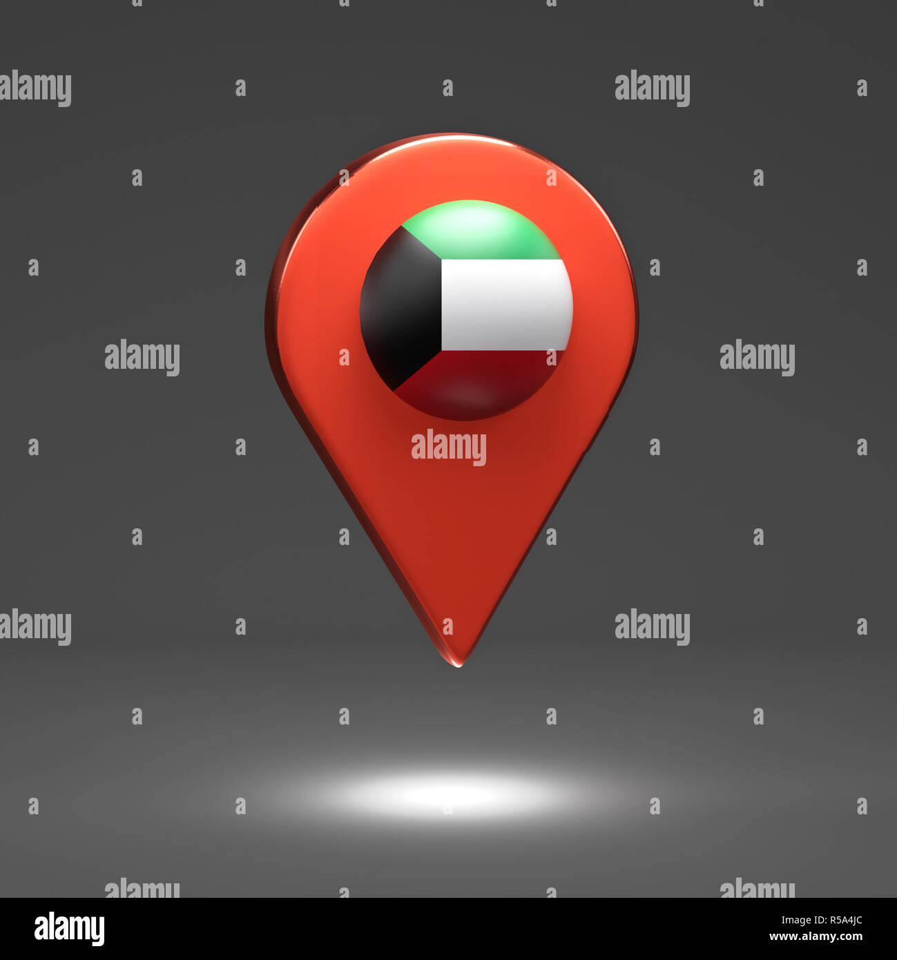 3D render Illustration. Map pointers with flag Kuwait Stock Photo - Alamy