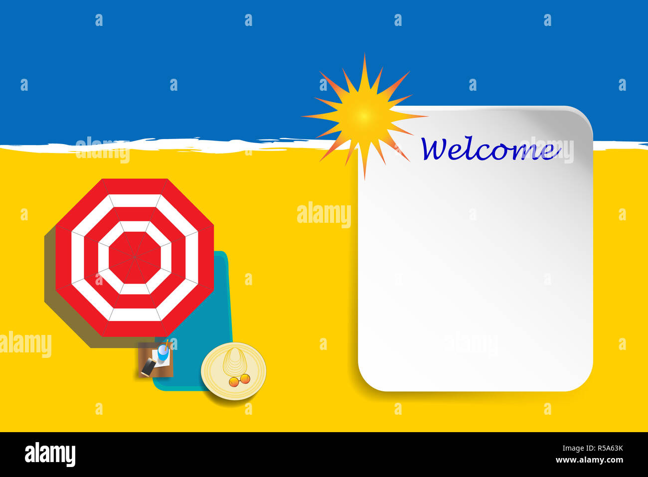 Welcome notice board with beach in the background Stock Photo - Alamy