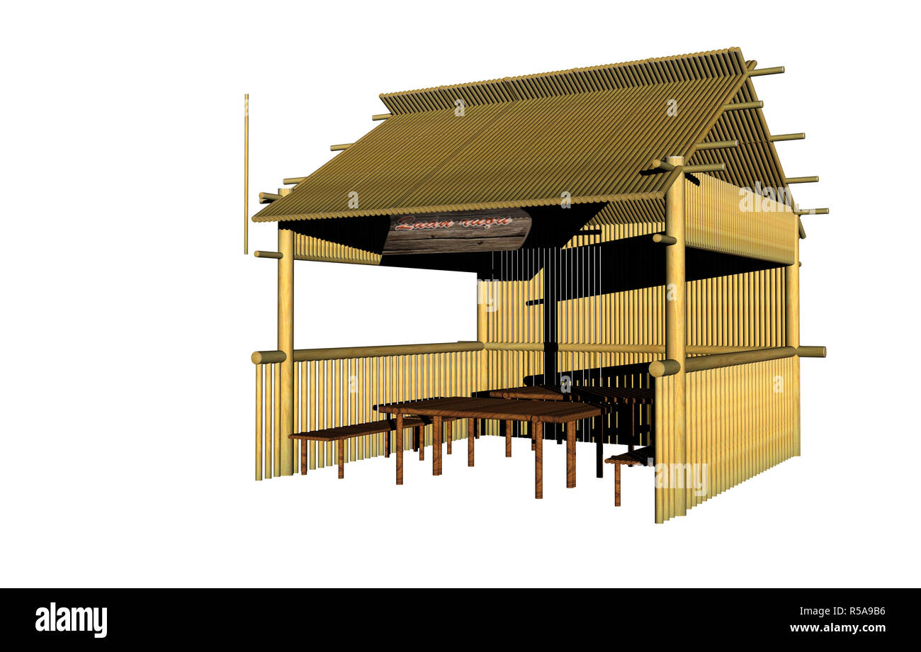 beach bar with straw hut and table and benches free Stock Photo - Alamy