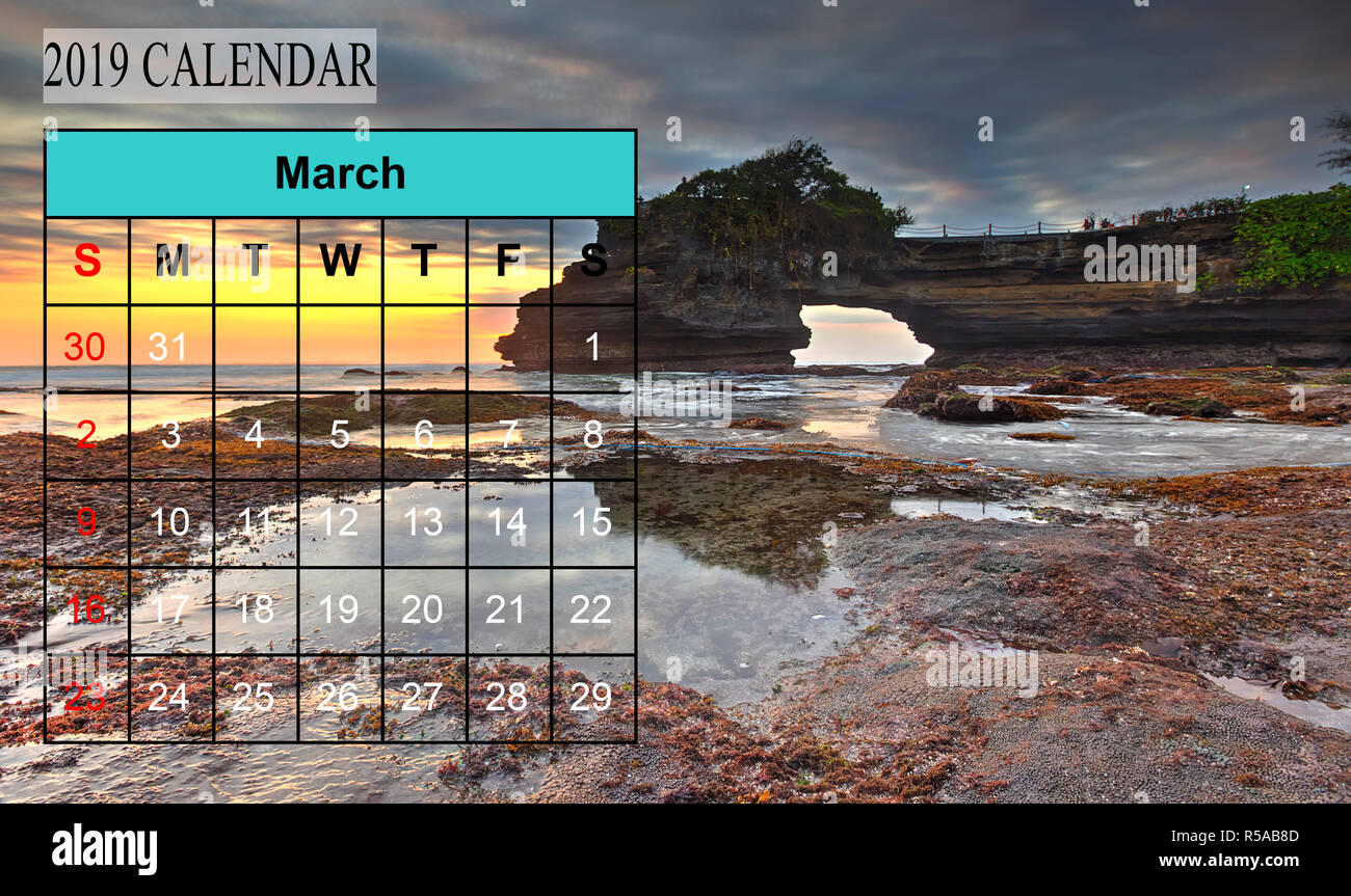 Template of 2019 Monthly Calendar with amazing nature landscape ...