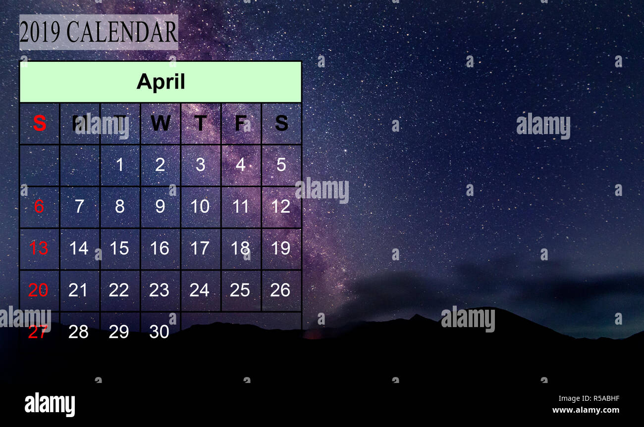 Template of 2019 Monthly Calendar with amazing nature landscape ...