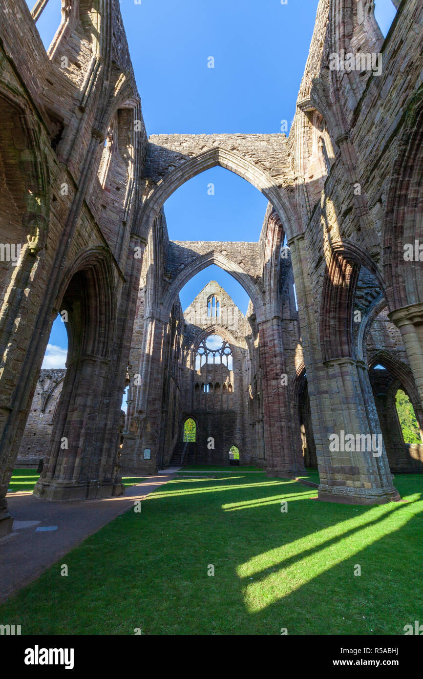 The interior arches of Tintern Abbey, Monmouthshire, Wales Stock Photo ...